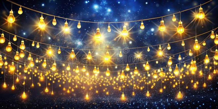 Magical Glowing Bulbs Adorn a Night Sky Backdrop. Generative AI Stock ...