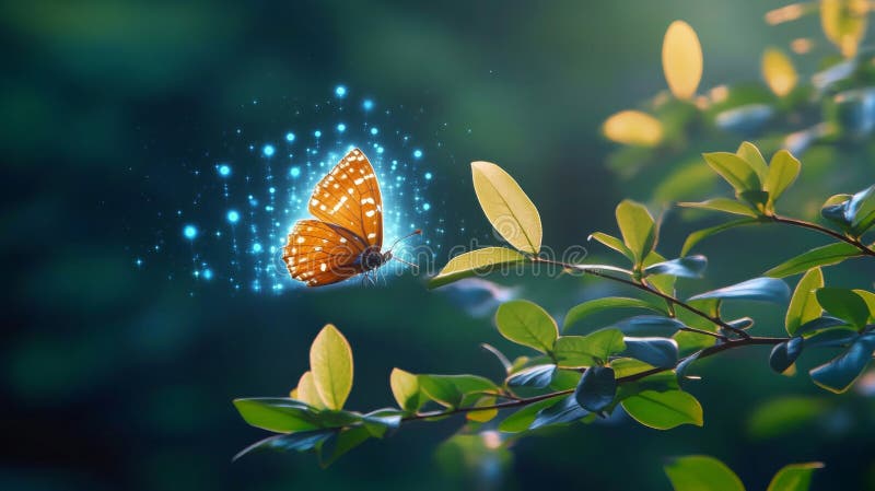 Magical Glowing Butterfly with Sparkles Taking Flight from a Branch ...