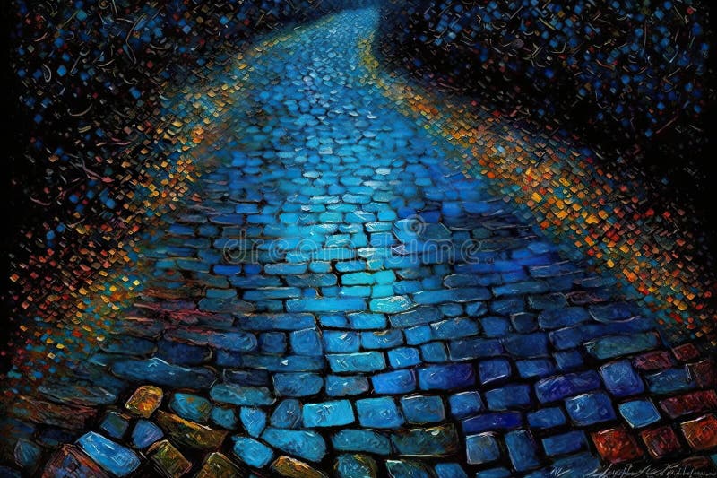 Magical Glowing Cobble Stone Path through a Dark Mystical Stock ...