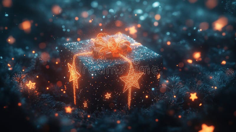 Magical Glowing Gift Box in Sparkling Night Stock Illustration ...