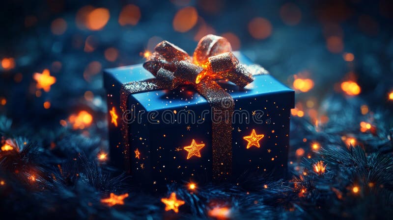 Magical Glowing Gift Box with Stars and Lights Stock Illustration ...