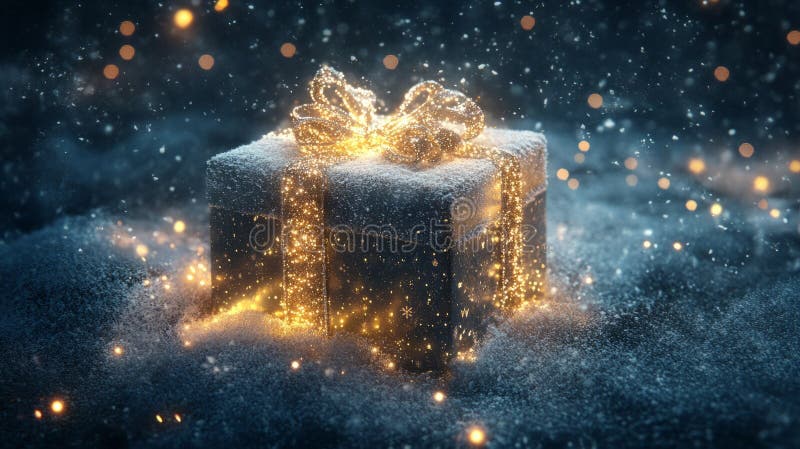 Magical Glowing Gift Box in Winter Snow Stock Illustration ...