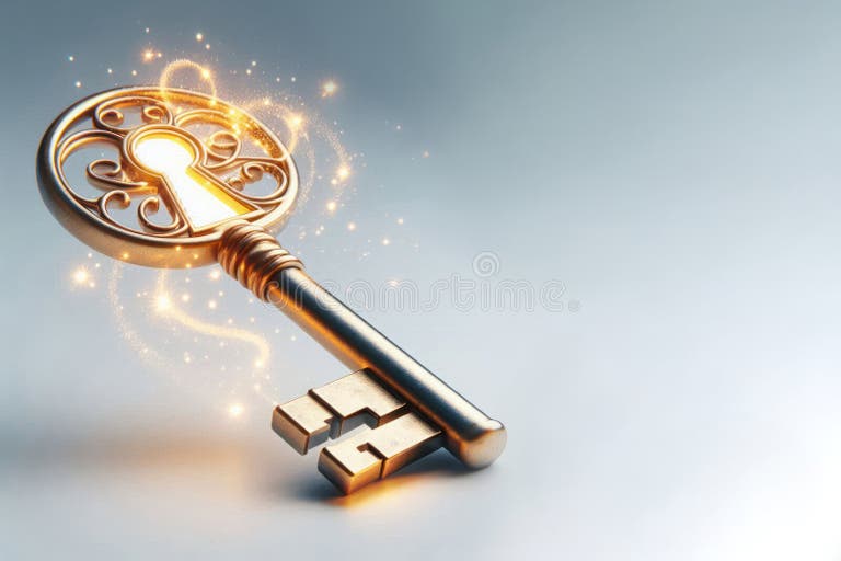 A Magical Glowing Gold Key with a Pattern. Space for Text. Stock Image ...