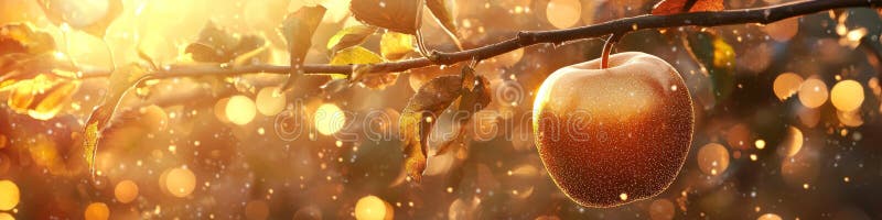 Magical Glowing Golden Apple on a Tree Branch Stock Photo - Image of ...