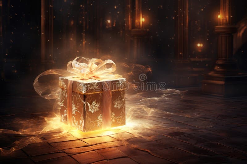 A Magical Glowing Light Emerges from the Gift Stock Photo - Image of ...