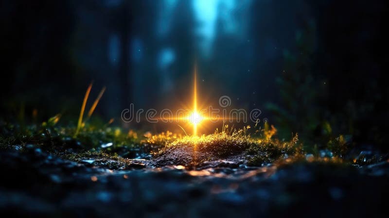 Magical Glowing Light in Mystical Forest at Night Stock Image - Image ...