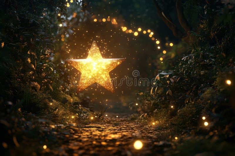 Magical Glowing Star Illuminates a Forest Pathway at Twilight ...