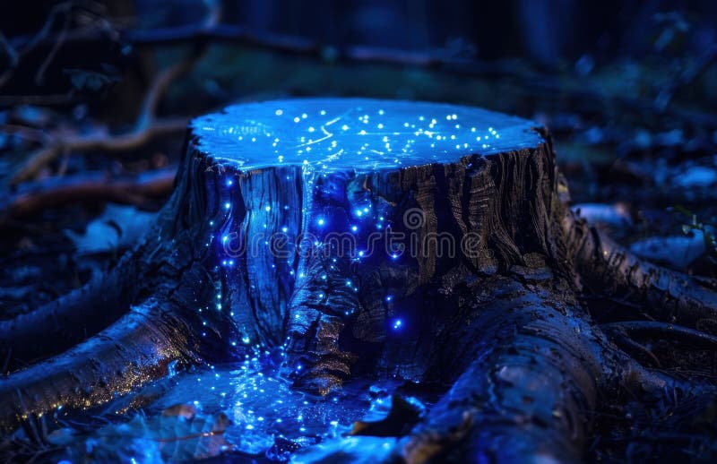 Magical Glowing Stump in the Night Forest Stock Illustration ...