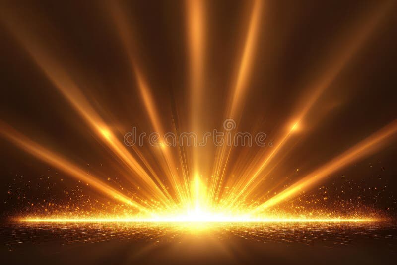 Magical Glowing Sun and Golden Sparks Light Rays on Dark Background ...