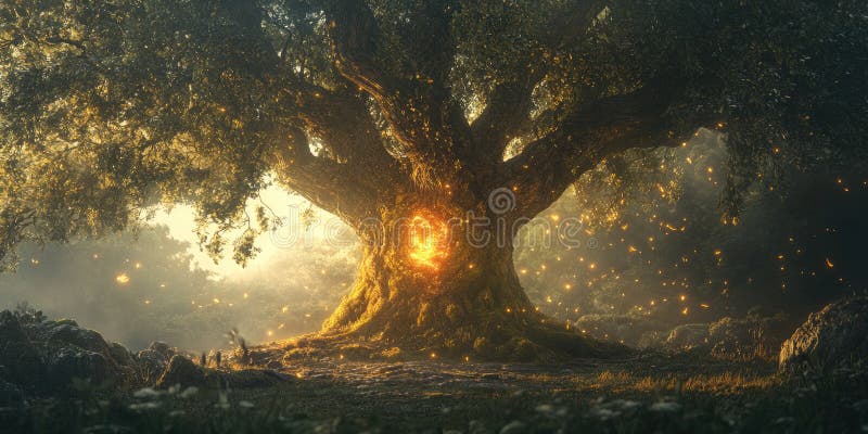 Magical Glowing Tree Fantasy Nature Background Image Stock Illustration ...