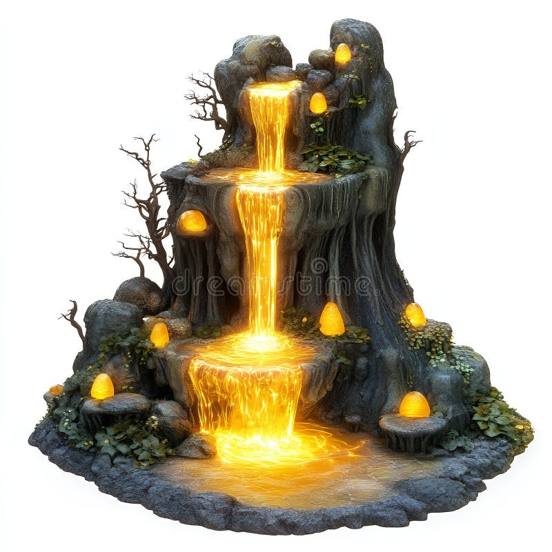 Magical Glowing Waterfall Fantasy Landscape Enchanted Forest Scene 3D ...