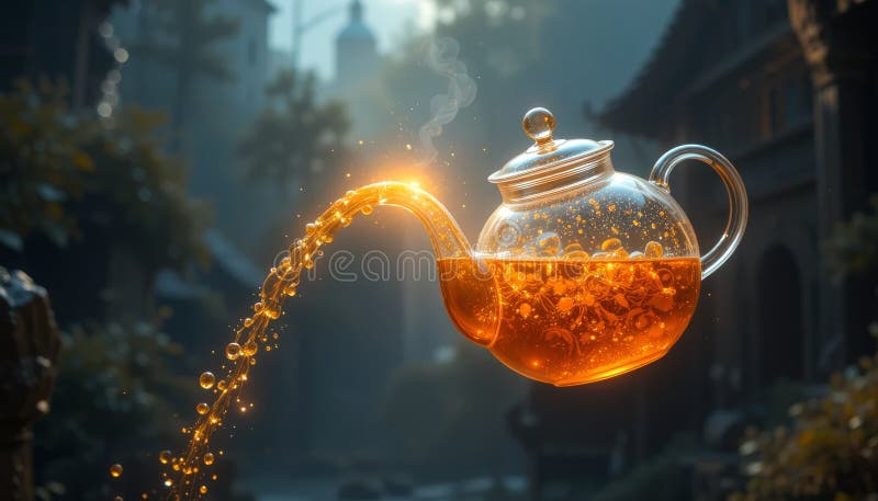 Magical Golden Teapot Pouring Glowing Liquid Stock Illustration ...