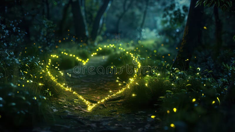 Magical Heart of Fireflies in a Forest Glow Stock Illustration ...