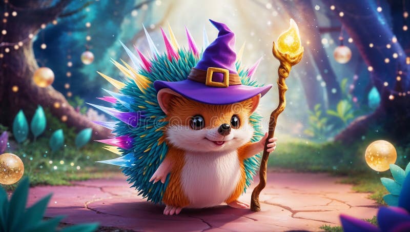 Magical Hedgehog Exploring an Enchanted Dreamscape Stock Illustration ...