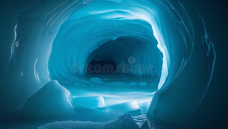 A Magical Ice Cave Glowing with Blue Light Stock Photo - Image of light ...