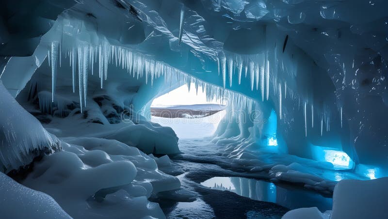 Magical Ice Cave with Icicles Hanging from the Ceiling. Stock ...