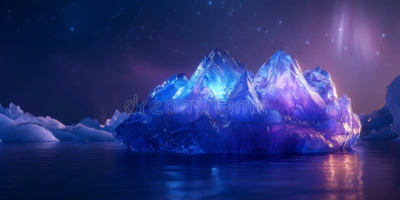 Magical Iceberg Stunning Night Sky Glowing Crystal Artwork Stock ...