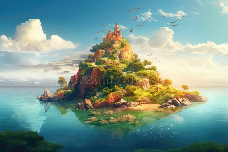 A Magical Island with a Small City in the Middle of the Ocean ...