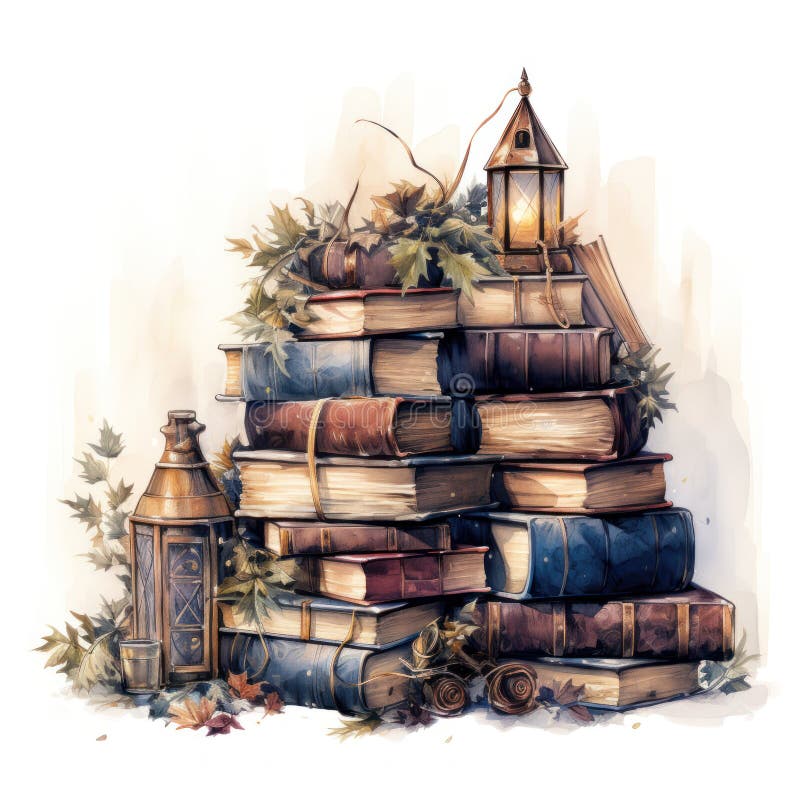 Magical Book Stack with Flowers and Watercolor Clipart AI Generated ...