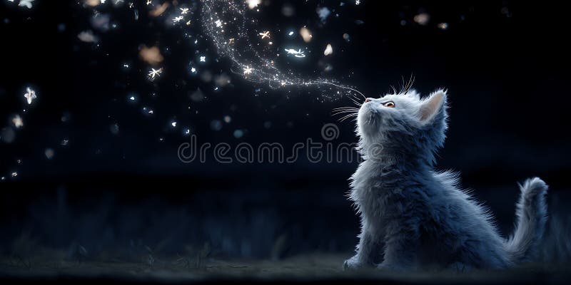 Magical Kitten Fantasy Cat Art Dark Night Stock Illustration ...