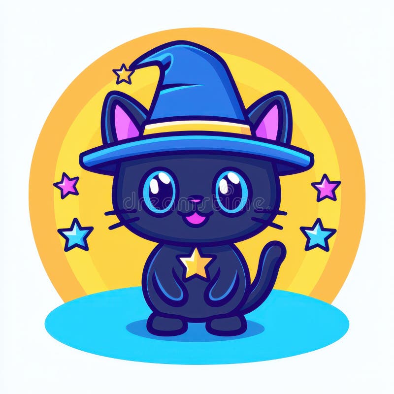 Magical Kitten Wearing Wizard Hat, Casting Colorful Sparks and Stars ...