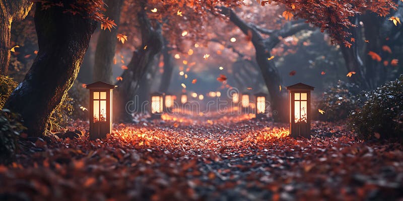 Magical Lantern Festival Crowd Gathering Night Stock Illustration ...