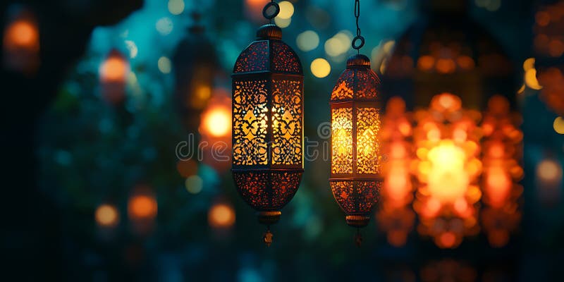 Magical Lantern Lights Beautiful Nighttime Background Stock ...