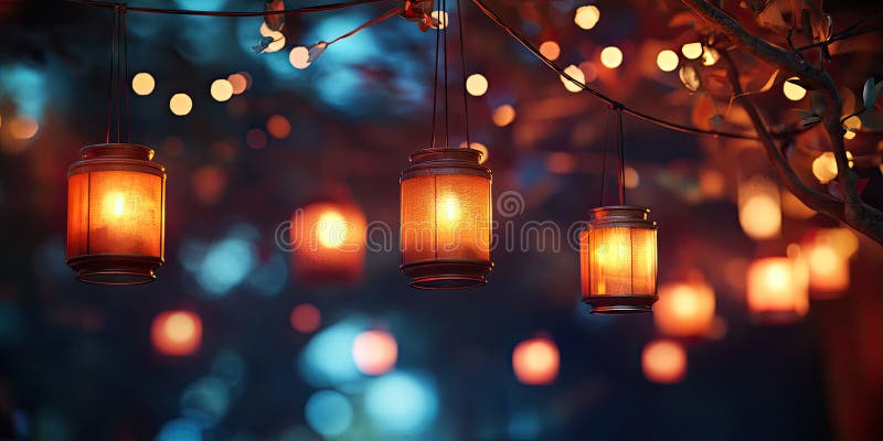 Magical Lantern Lights Enchanting Night Background Stock Illustration ...