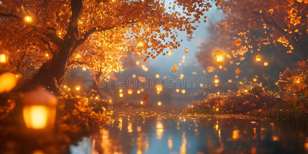 Magical Lantern Lights Glowing Tree Background Images Stock ...