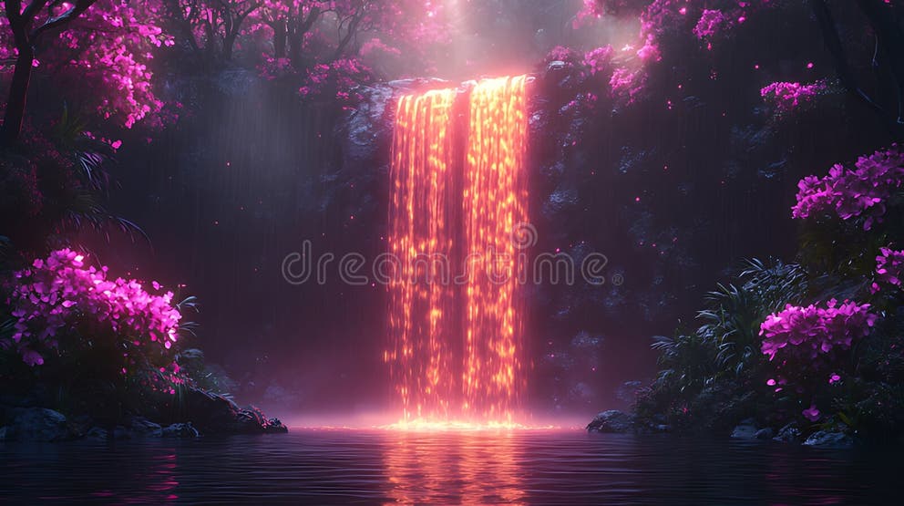 Magical Lava Waterfall Flows in Enchanted Forest Stock Illustration ...