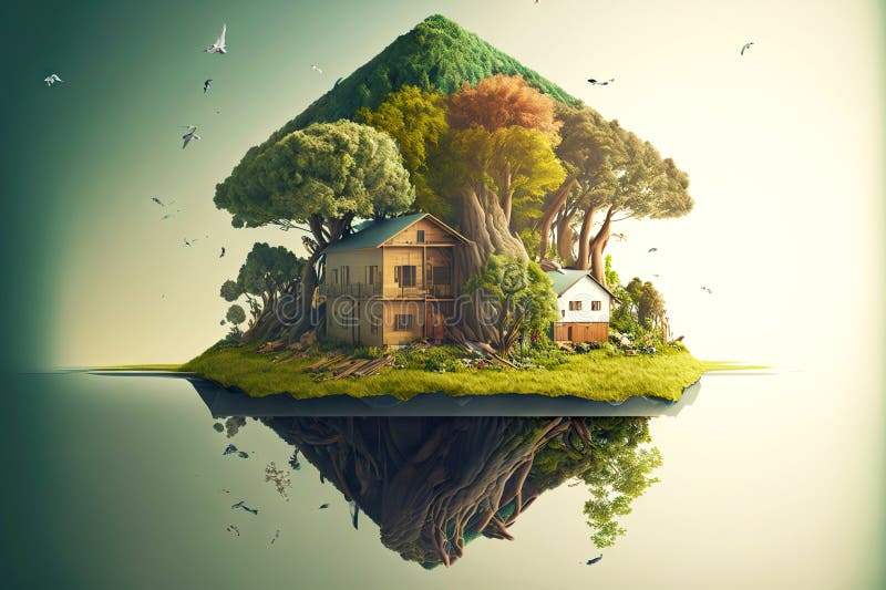 Magical Levitating Tree House in Your Imagination Stock Illustration ...