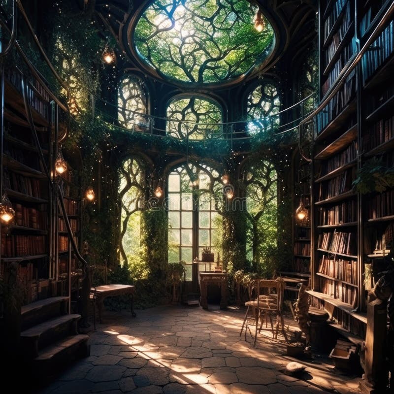 A Magical Library for Book Lovers Stock Illustration - Illustration of ...