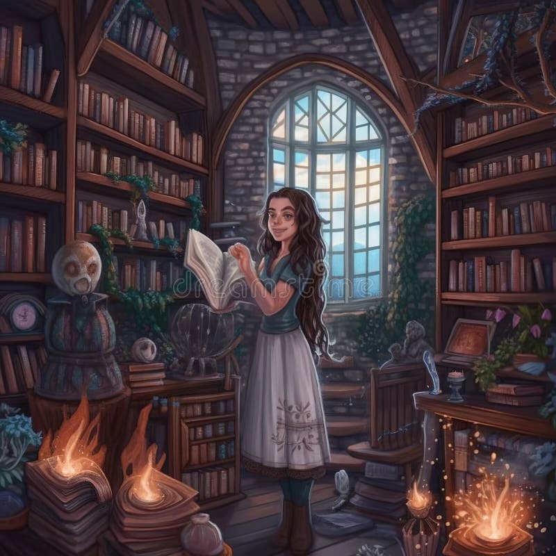 Magical Library of a Fantasy World Stock Illustration - Illustration of ...