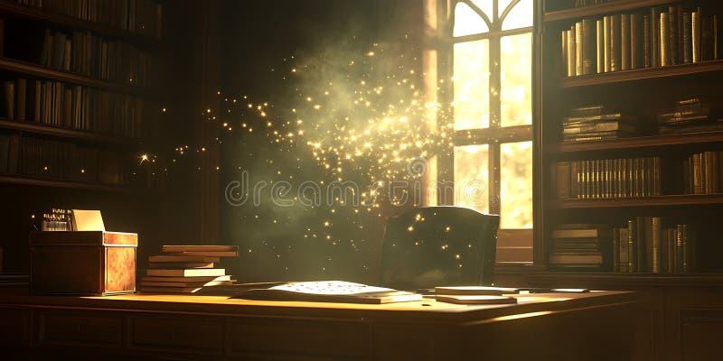 Magical Library Sunlit Bookshelves Dust Motes Background Wallpaper ...