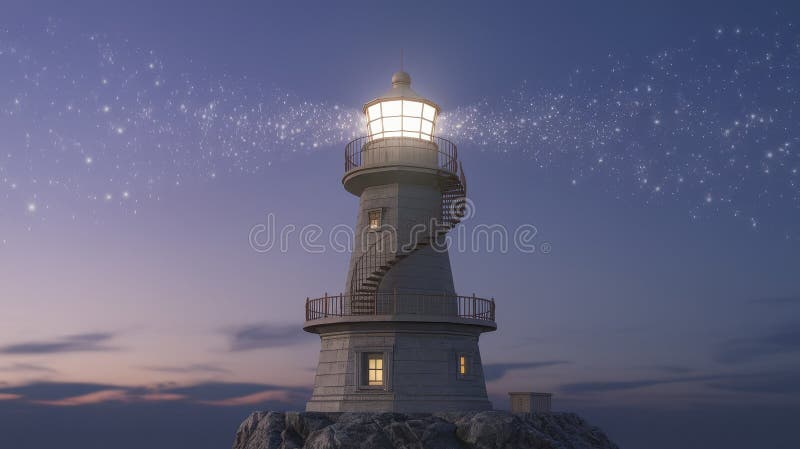 A Magical Lighthouse at Dusk, Emitting Shimmering Starlight into the ...