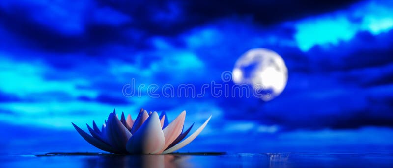 Magical Lotus Blossom in the Moonlight 3d Rendering Stock Illustration ...