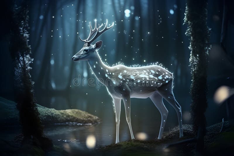 Magical Luminous Glowing Deer in Magical Forest, Super Realistic. AI ...