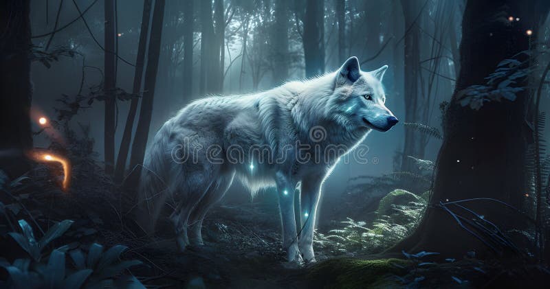 Magical Luminous Glowing Wolf in Magical Forest, Super Realistic. AI ...