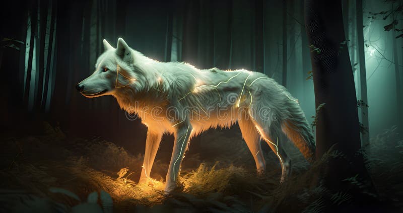 Magical Luminous Glowing Wolf in Magical Forest, Super Realistic. AI ...