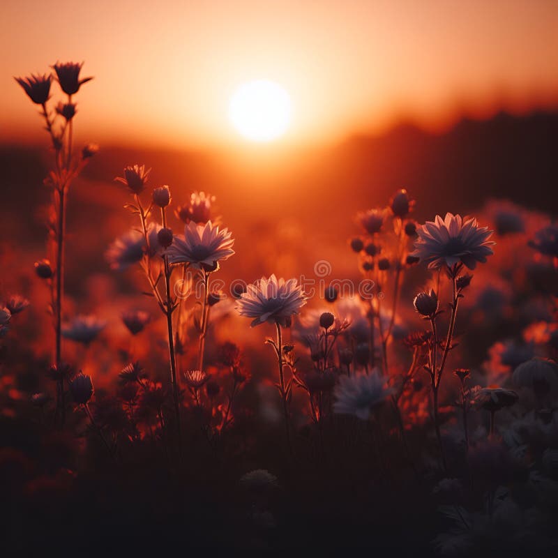 Magical Moment with Flowers Bathed in the First Rays of Sun Stock ...