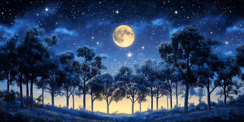Magical Moonlight Forest Stunning Night Sky Wallpaper Stock ...