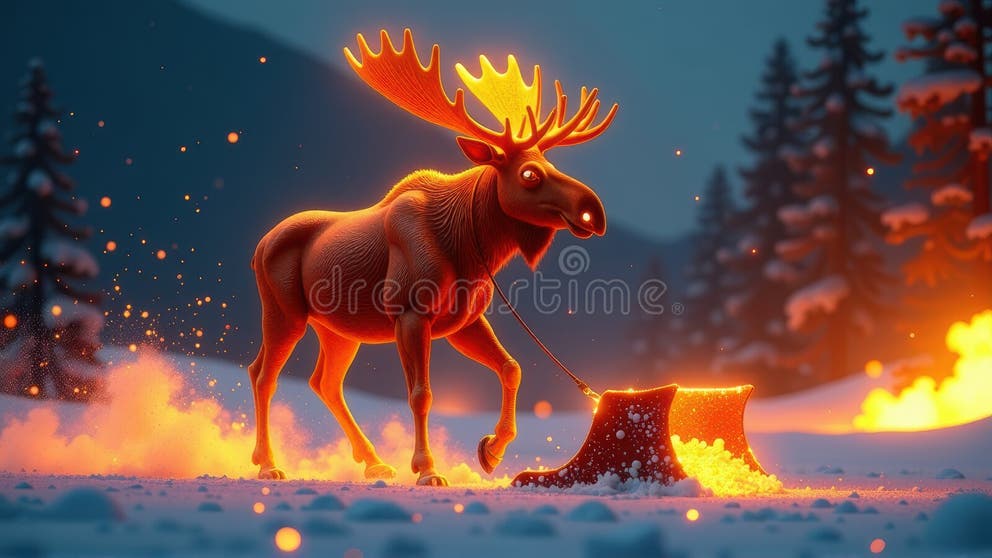 Magical Moose Snow Plow stock illustration. Illustration of coniferous ...