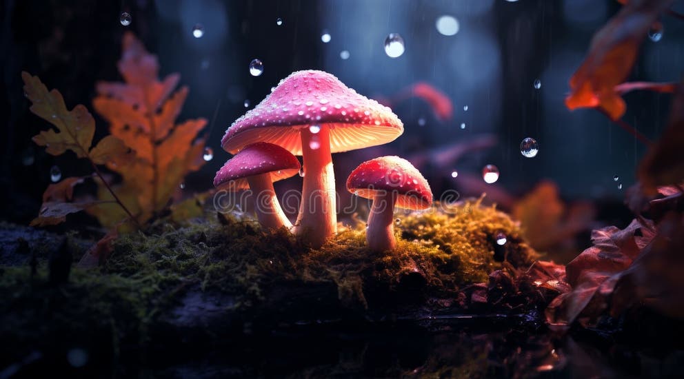 Magical Mushrooms in the Forest Stock Illustration - Illustration of ...