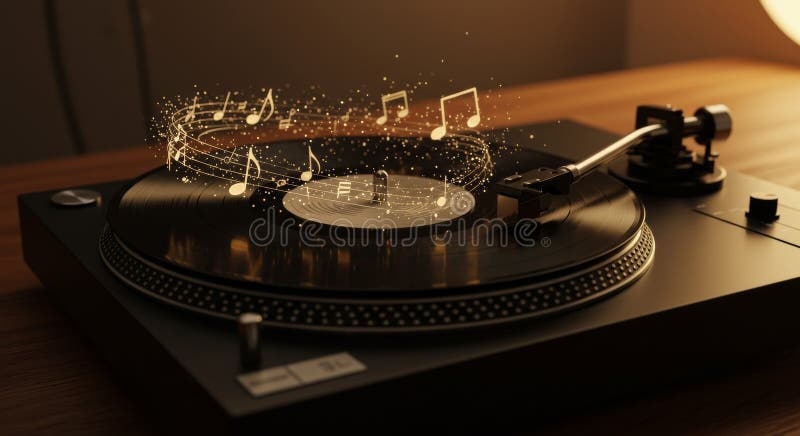 Magical Music Notes Dancing Above Vintage Record Player Stock Image ...