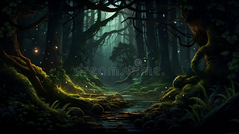 Magical Mystic Forest with Mysterious Path Stock Illustration ...