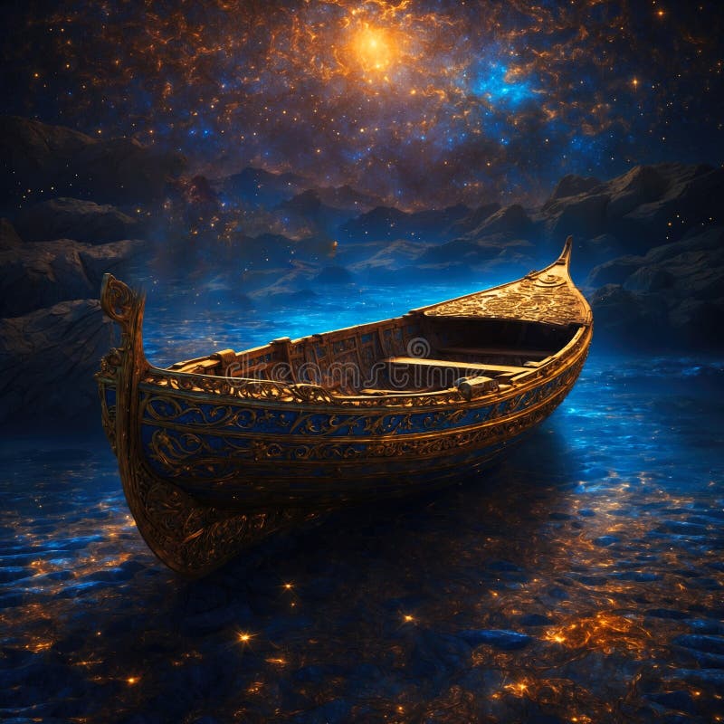 A Magical Mystical Boat Sailing in the Space of the Universe Stock ...