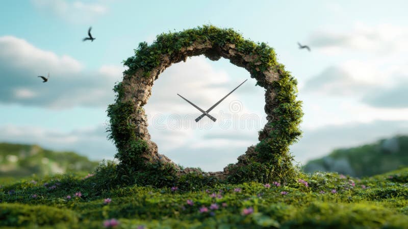 Magical Nature Clock in the Forest Stock Illustration - Illustration of ...