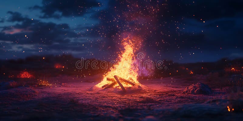 Magical Night Bonfire Background Stock Illustration - Illustration of ...