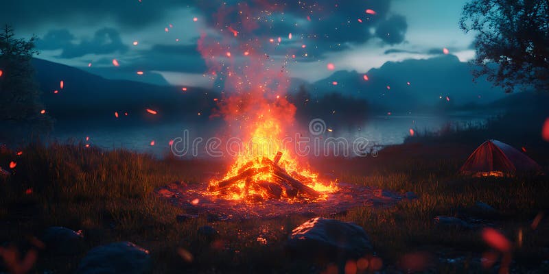 Magical Night Bonfire Gathering Under the Stars Stock Illustration ...