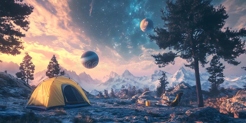 Magical Night Camping Under the Stars Stock Illustration - Illustration ...